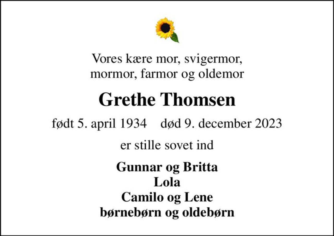 Grethe Thomsen | Danmarks største medie for mindesider og dødsannoncer