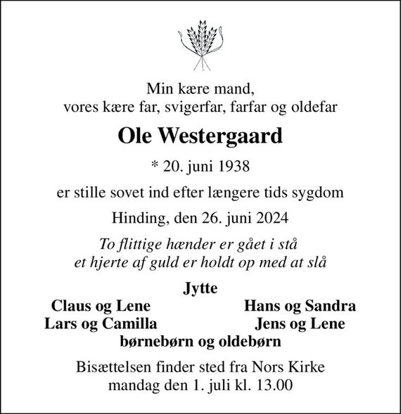 Ole Westergaard | Dødsannoncer i Danmark
