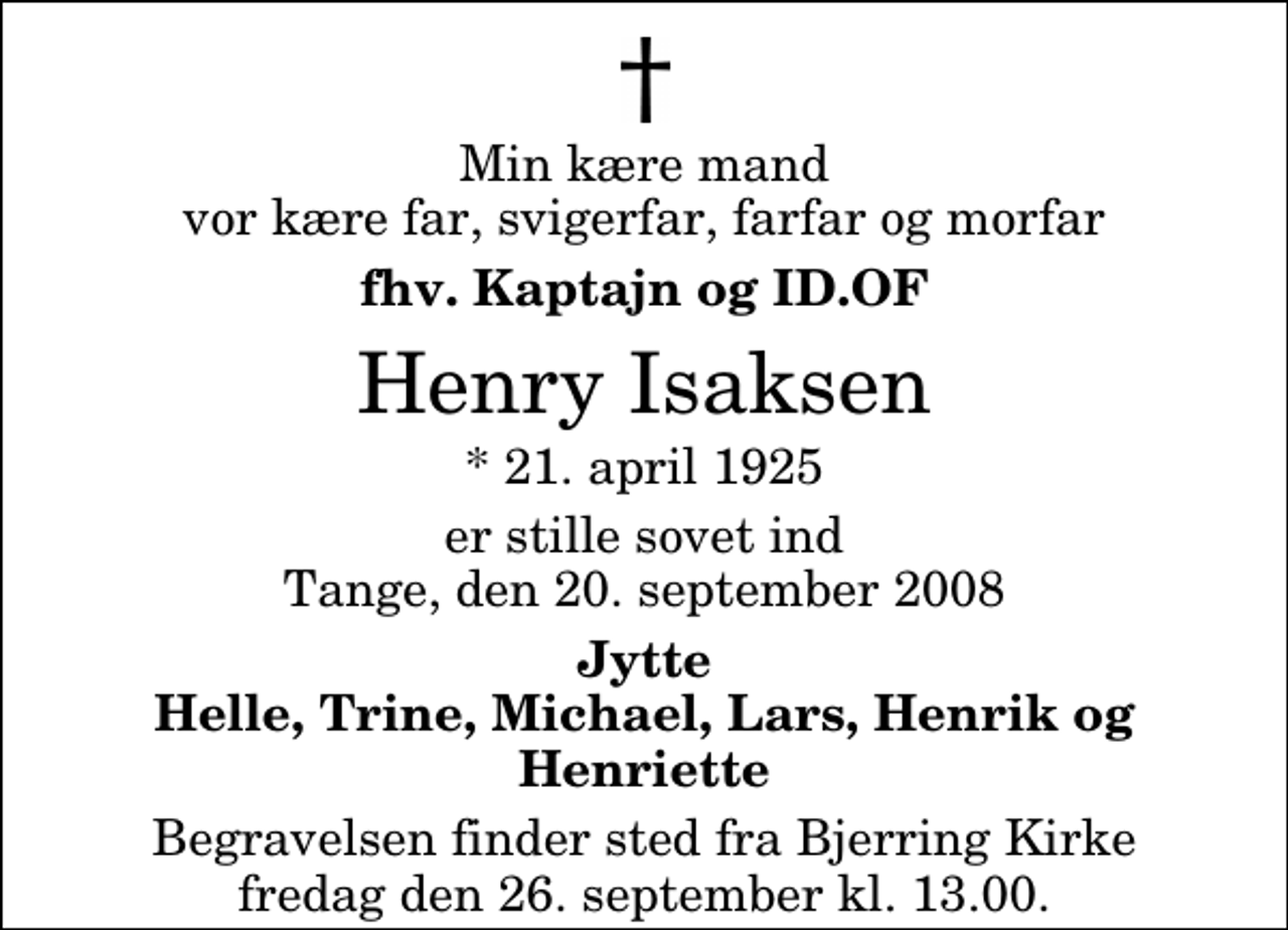 Henry Isaksen | Dødsannoncer i Danmark