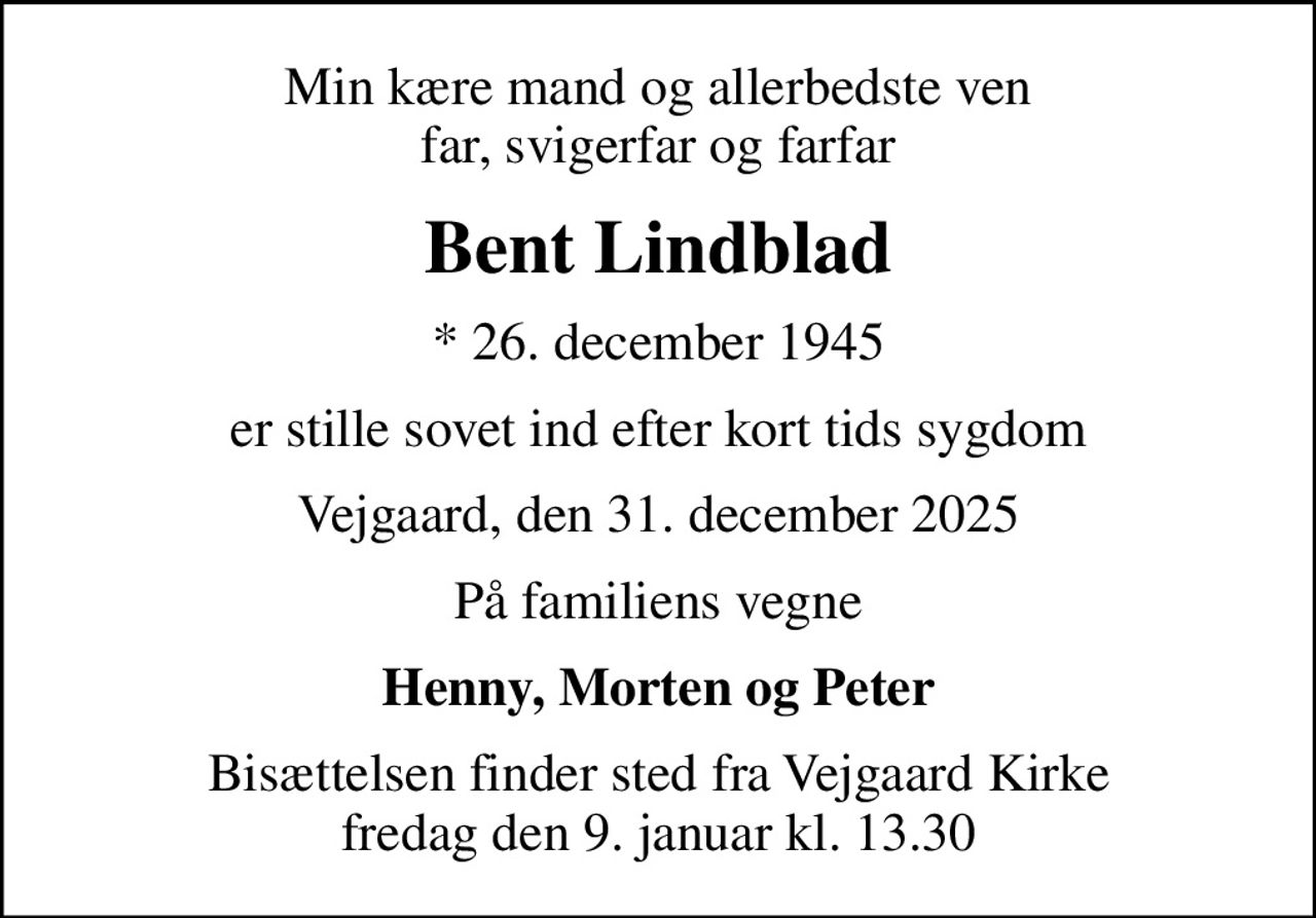 Bent Lindblad | Danmarks største medie for mindesider og dødsannoncer