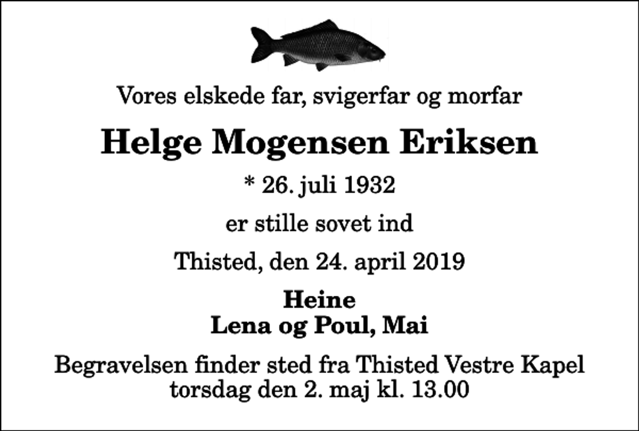 Helge Mogensen Eriksen | Dødsannoncer i Danmark