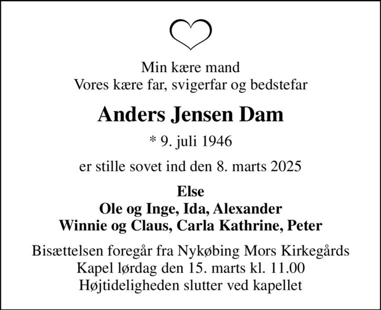 Anders Jensen Dam | Danmarks største medie for mindesider og dødsannoncer