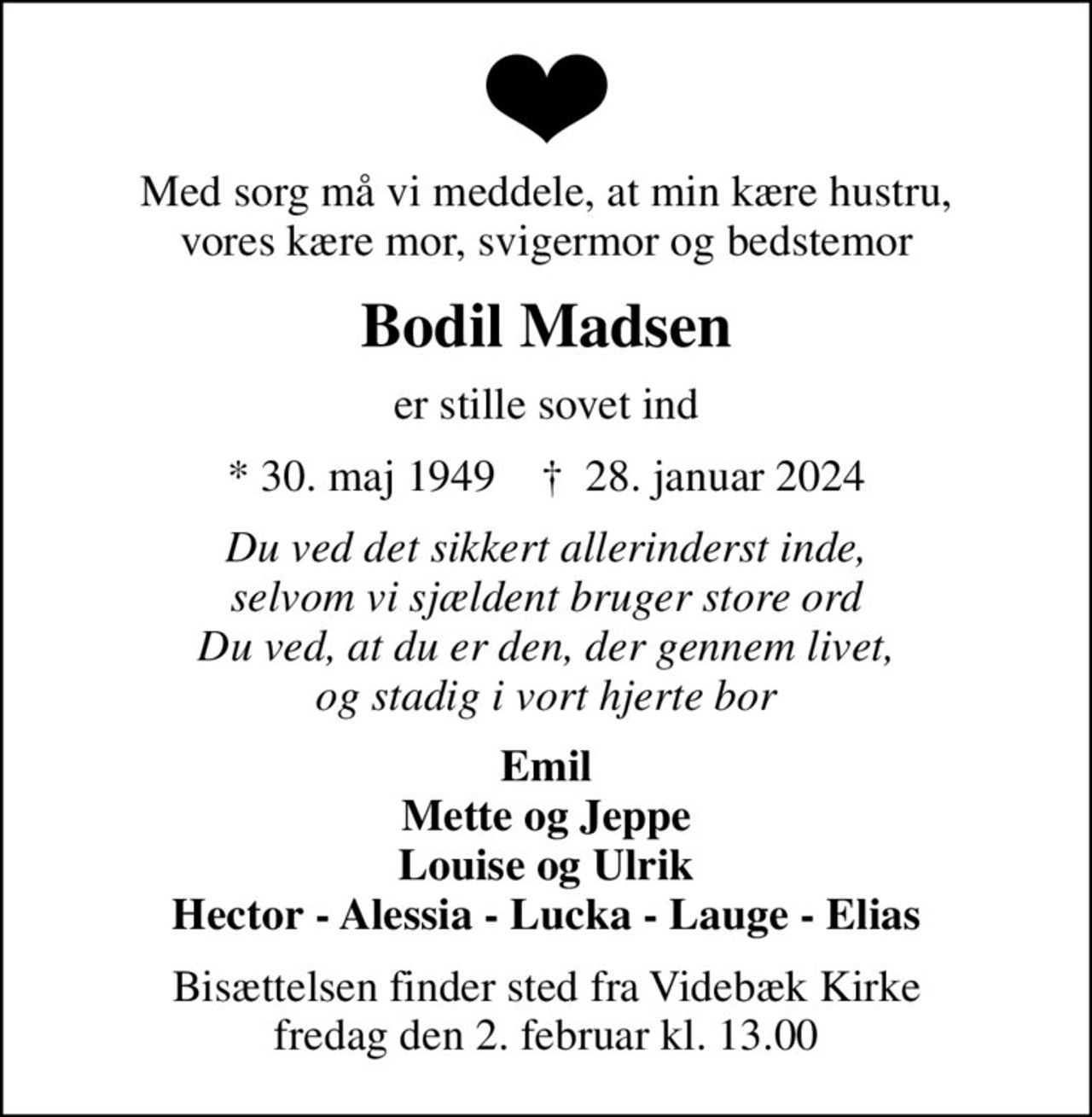 Bodil Madsen | Danmarks største medie for mindesider og dødsannoncer