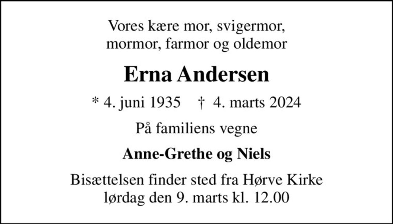 Erna Andersen | Dødsannoncer i Danmark