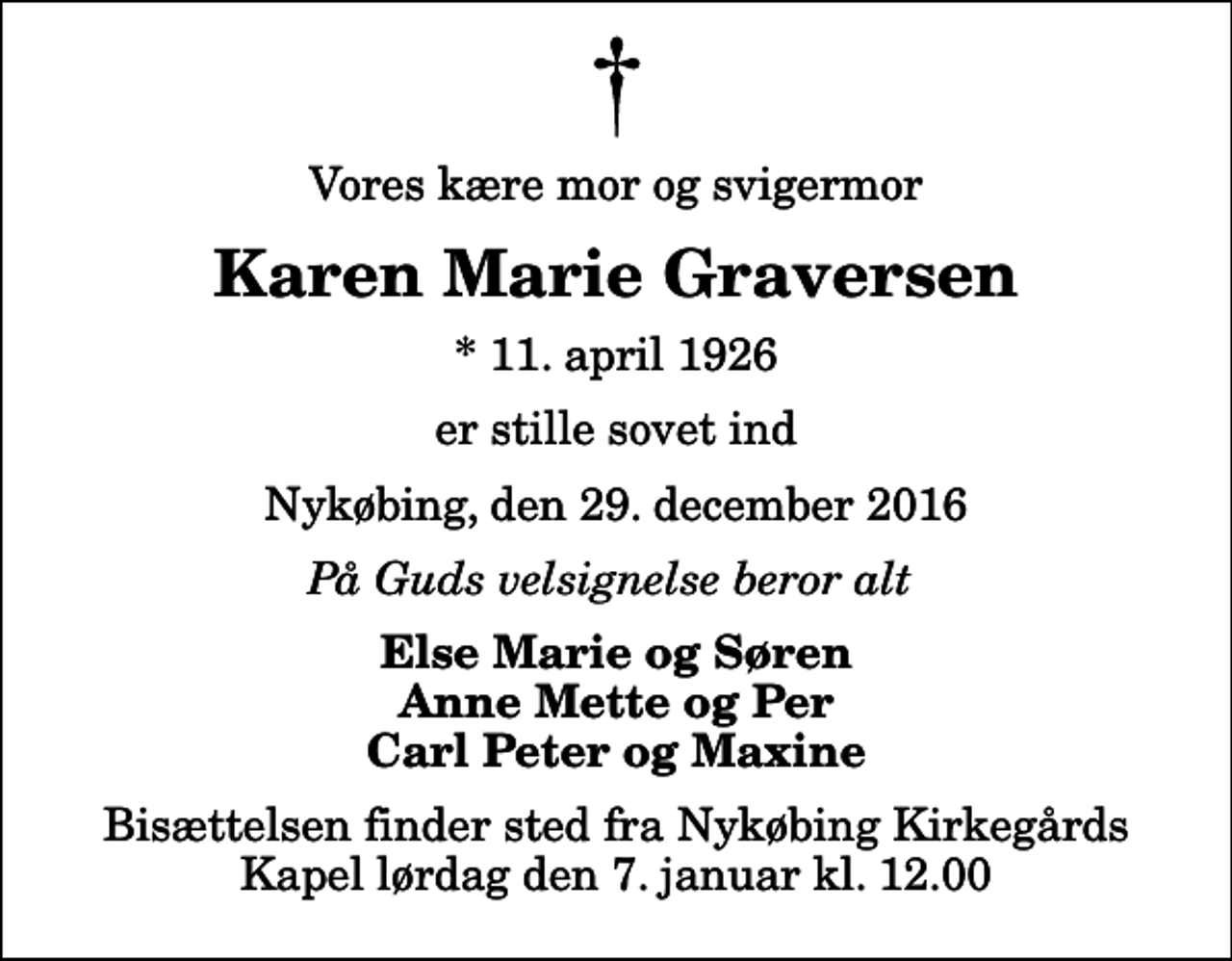 Karen Marie Rysgaard Graversen | Dødsannoncer i Danmark