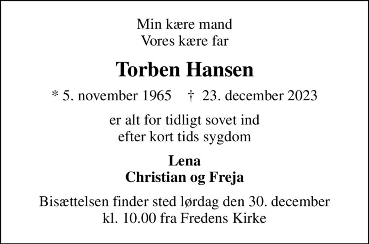 Torben Hansen | Dødsannoncer i Danmark