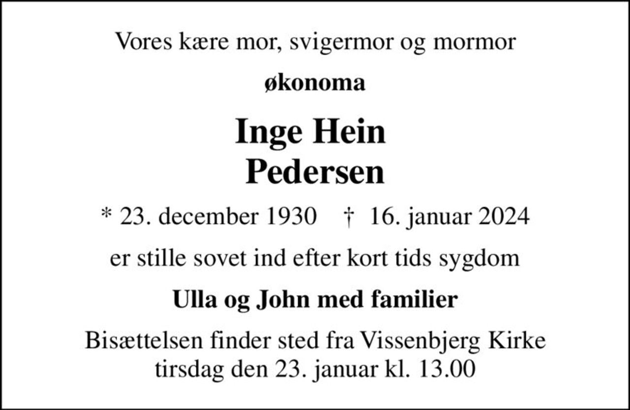 Inge Pedersen | Danmarks største medie for mindesider og dødsannoncer