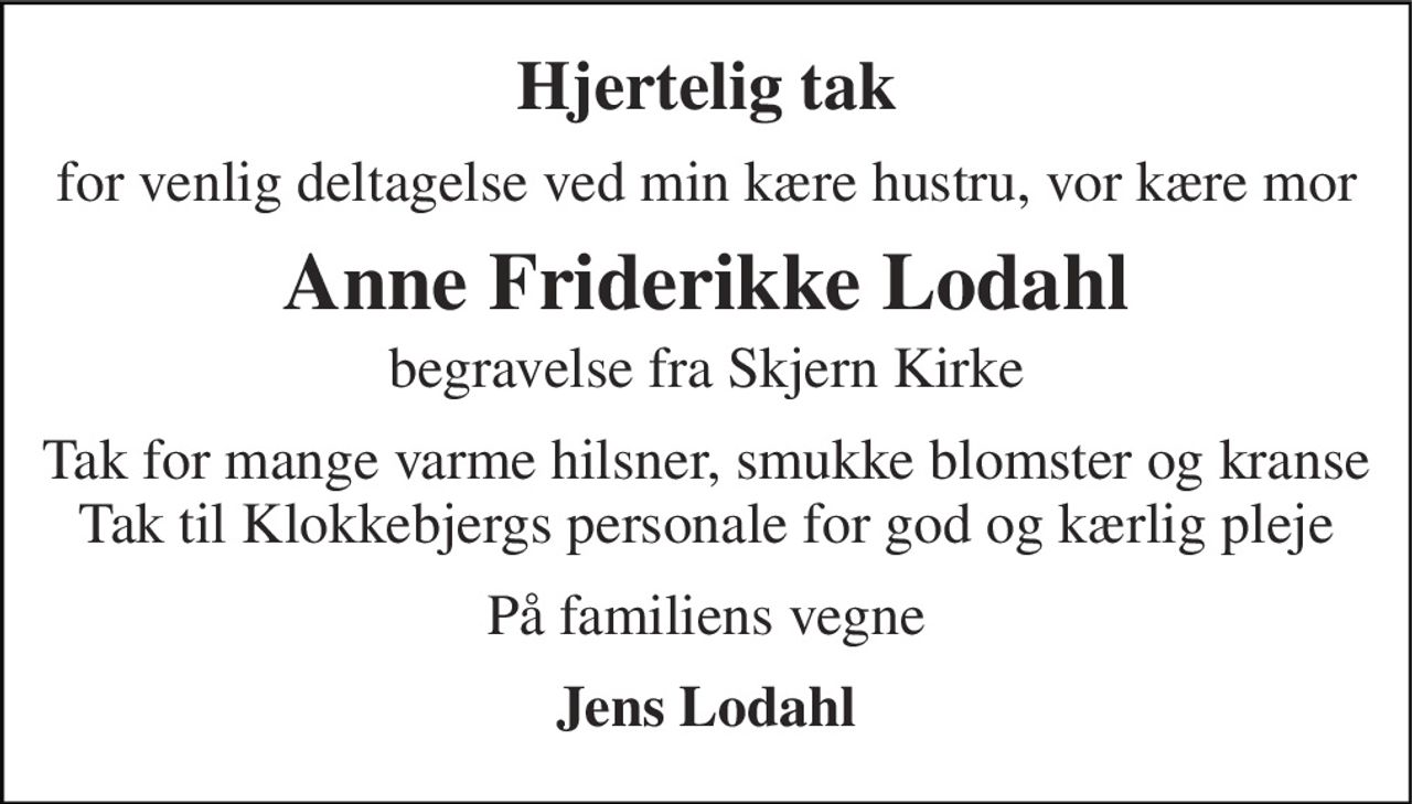 Anne Friderikke Lodahl | Danmarks største medie for mindesider og ...