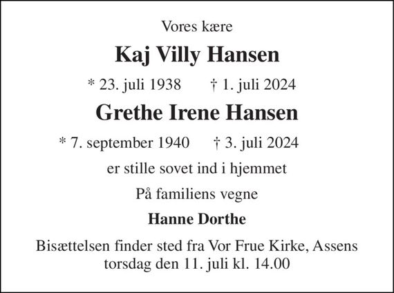 Grethe Irene Hansen | Dødsannoncer i Danmark