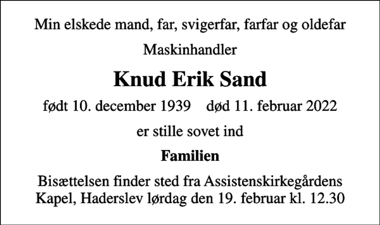 Knud Erik Sand | Danmarks største medie for mindesider og dødsannoncer