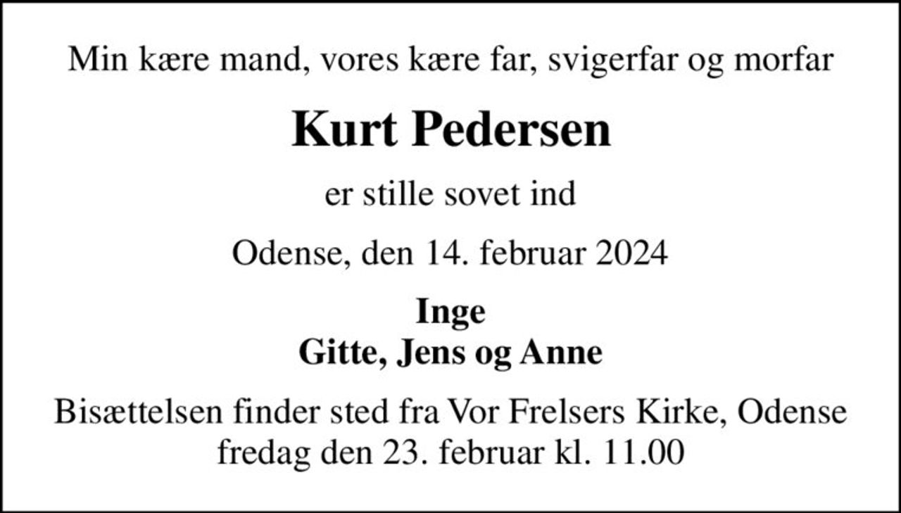 Kurt Pedersen | Dødsannoncer i Danmark