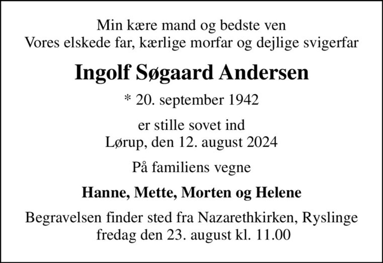 Ingolf Søgaard Andersen | Dødsannoncer i Danmark