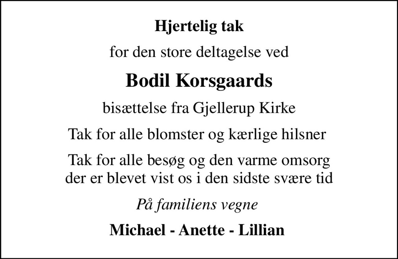 Bodil Korsgaard | Danmarks største medie for mindesider og dødsannoncer