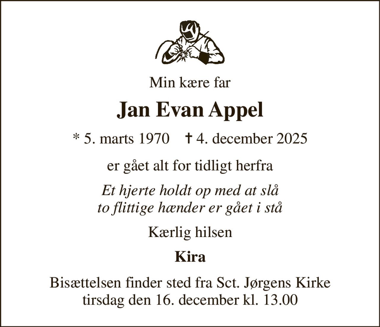 Jan Evan Appel | Danmarks største medie for mindesider og dødsannoncer