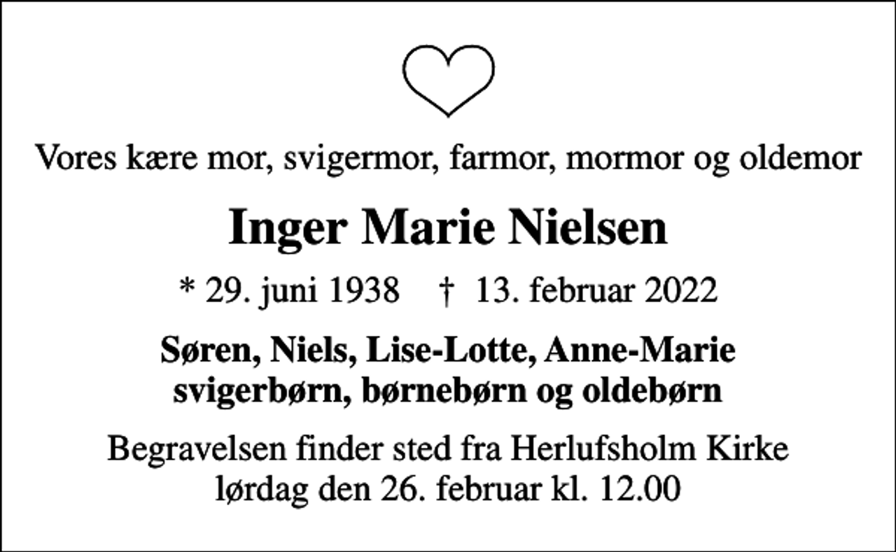 Inger Marie Nielsen | Dødsannoncer i Danmark