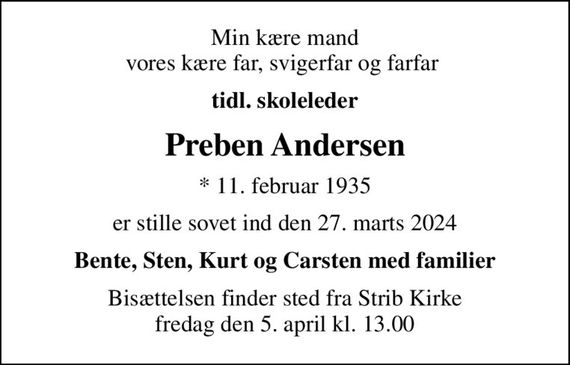 Preben John Andersen | Dødsannoncer i Danmark