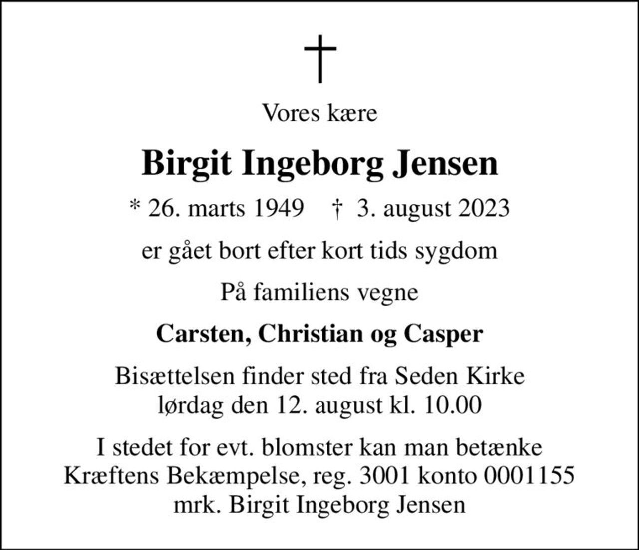 Birgit Ingeborg Jensen | Danmarks største medie for mindesider og dødsannoncer