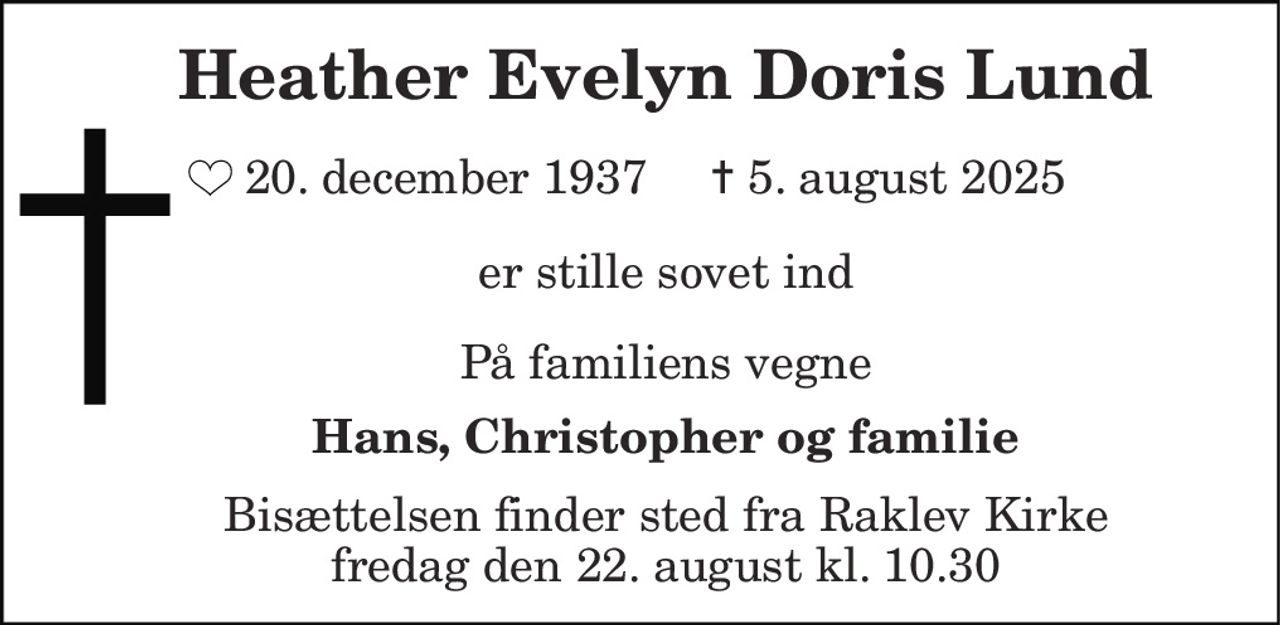 Heather Evelyn Doris Lund | Danmarks største medie for mindesider og ...