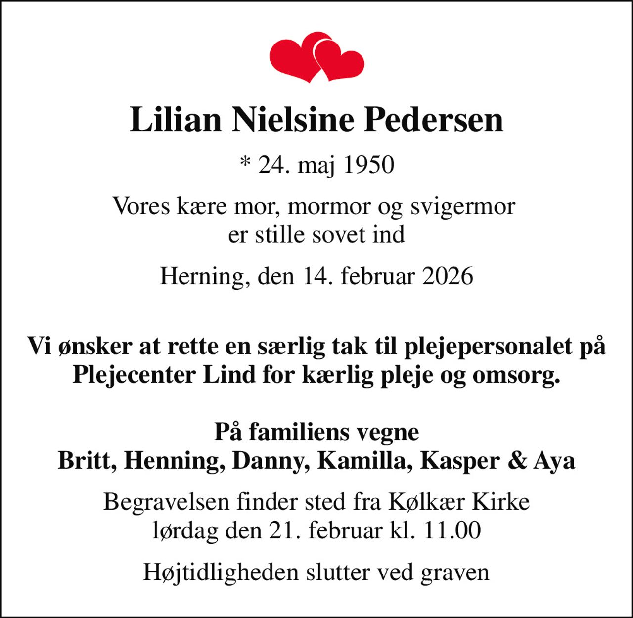 Lilian Nielsine Pedersen | Danmarks største medie for mindesider og ...