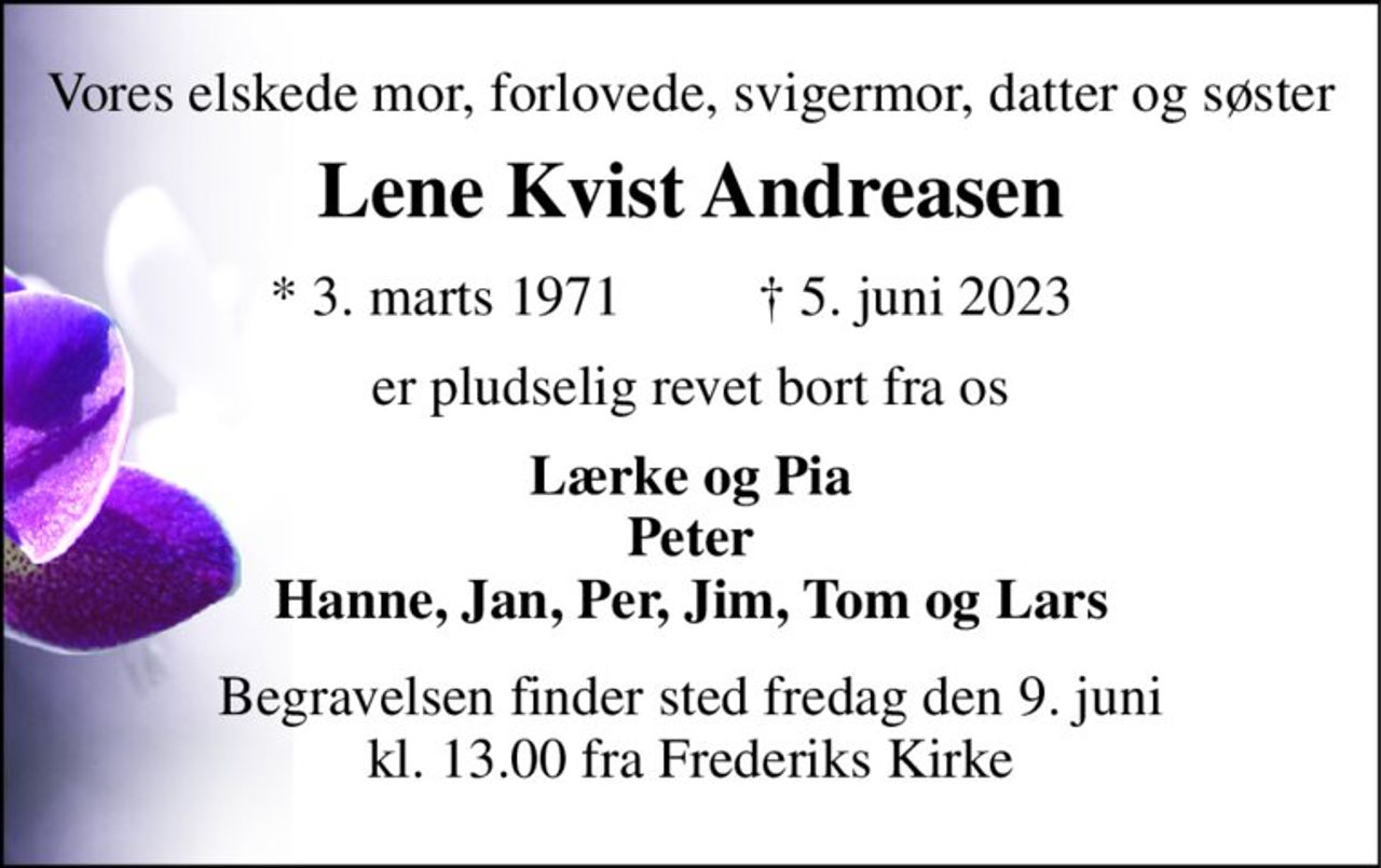 Lene Kvist Andreasen | Danmarks største medie for mindesider og ...