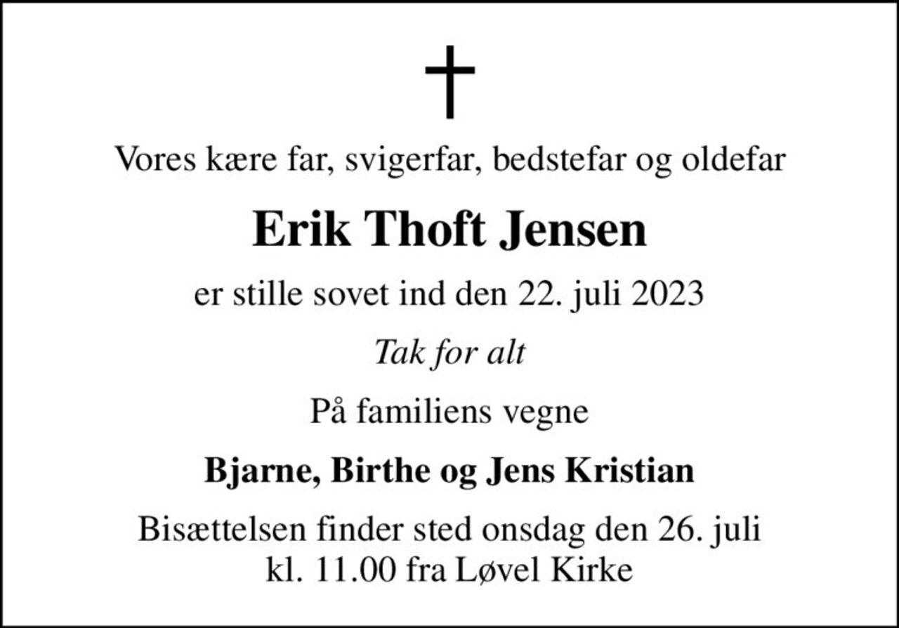 Erik Thoft Jensen | Danmarks største medie for mindesider og dødsannoncer