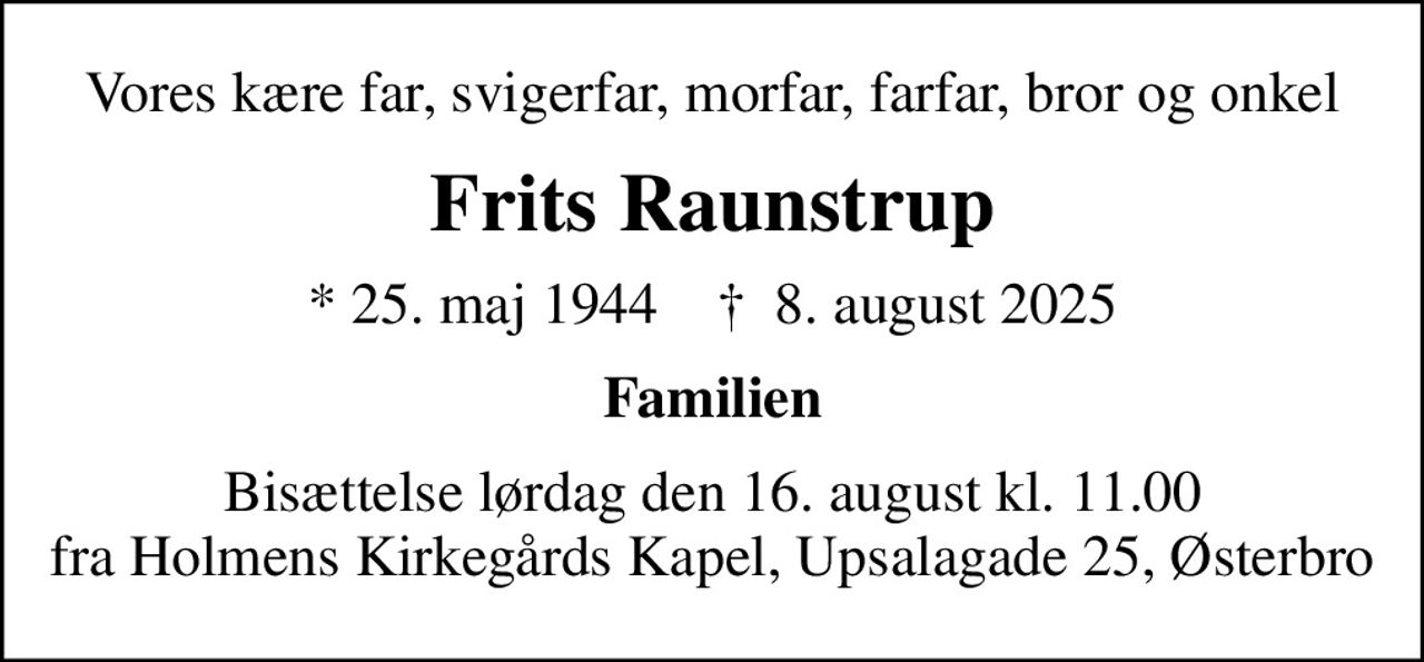 Frits Raunstrup Hansen | Dødsannoncer i Danmark