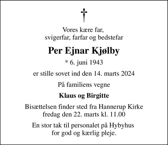 Per Ejnar Kjølby | Dødsannoncer i Danmark