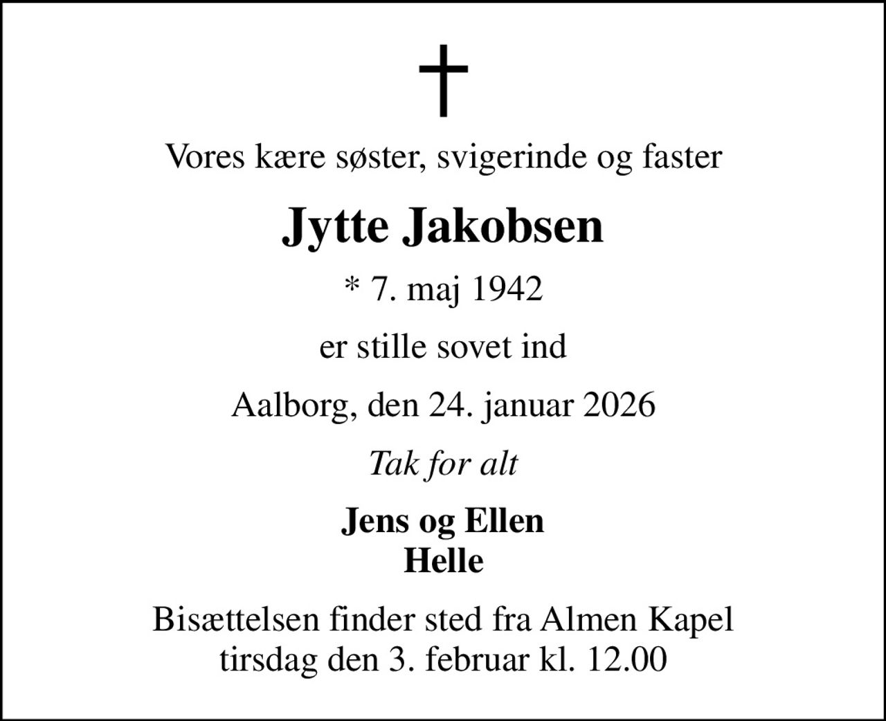 Jytte Jakobsen | Danmarks største medie for mindesider og dødsannoncer