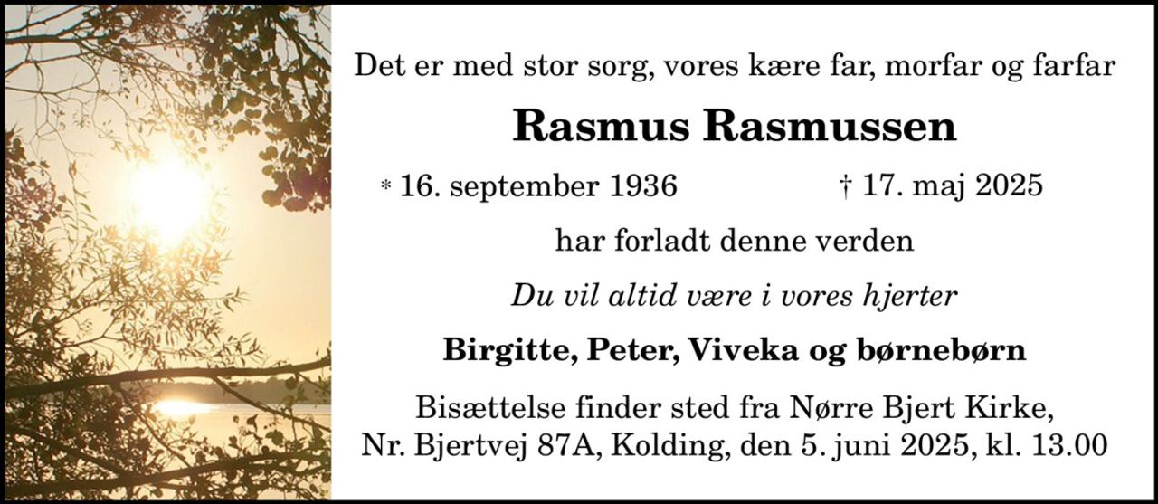 Rasmus Rasmussen | Dødsannoncer i Danmark