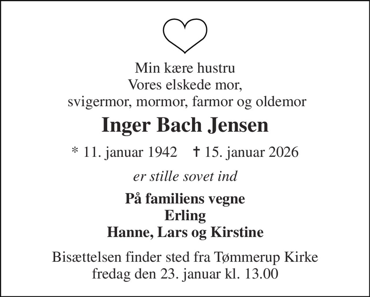 Inger Bach Jensen | Danmarks største medie for mindesider og dødsannoncer