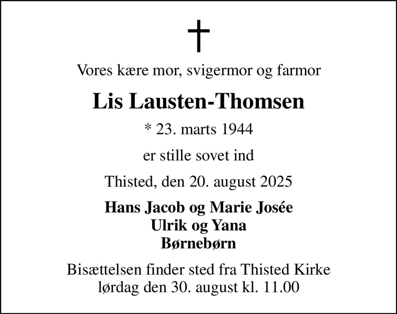 Lis Lausten-Thomsen | Dødsannoncer i Danmark
