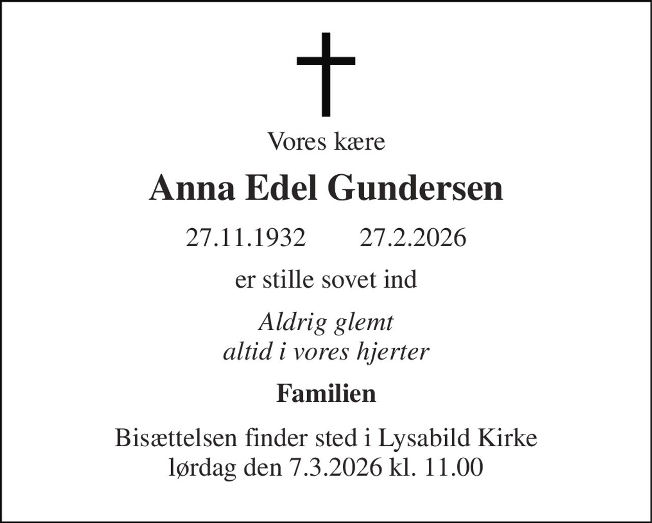 Anna Edel Gundersen | Danmarks største medie for mindesider og dødsannoncer
