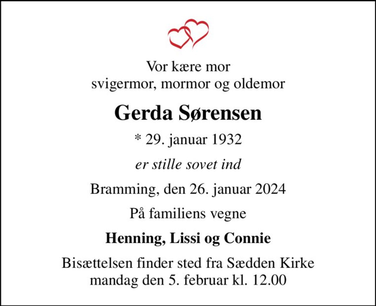 Gerda Sørensen | Dødsannoncer i Danmark