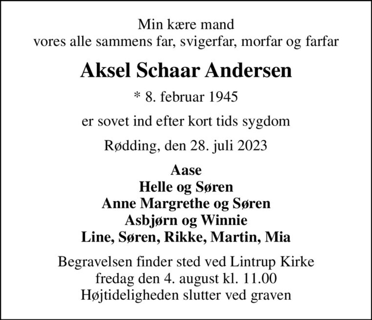Aksel Schaar Andersen | Danmarks største medie for mindesider og ...