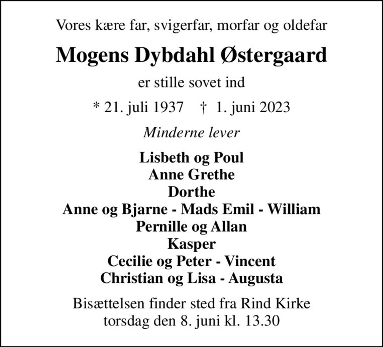 Mogens Dybdahl Østergaard | Dødsannoncer i Danmark