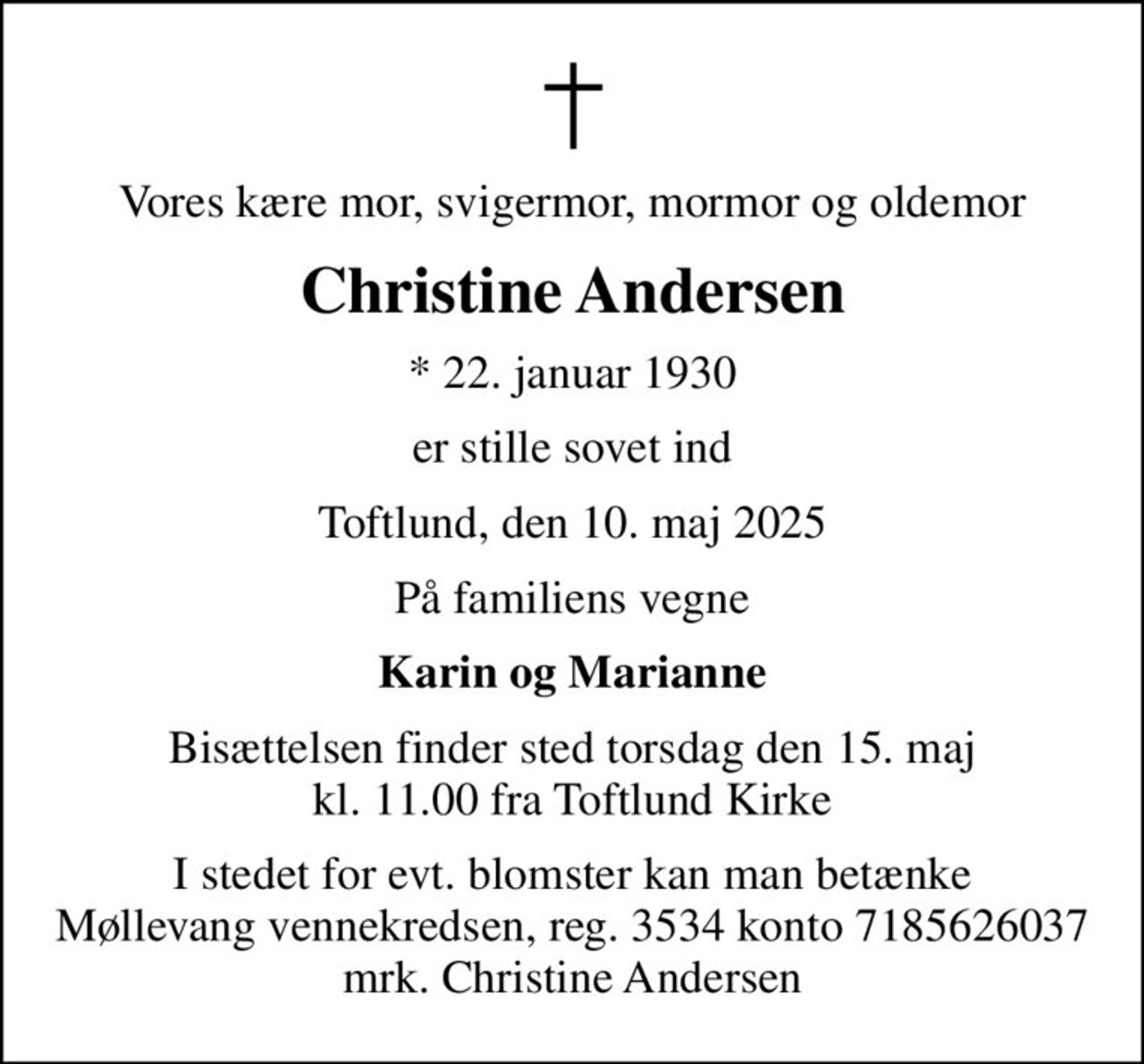 Christine Andersen | Dødsannoncer i Danmark