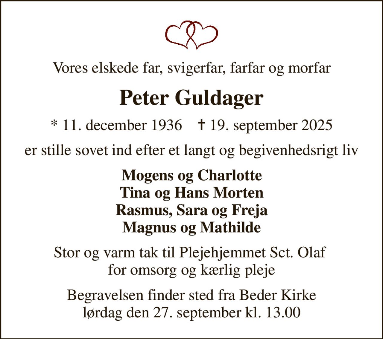 Peter Guldager | Danmarks største medie for mindesider og dødsannoncer