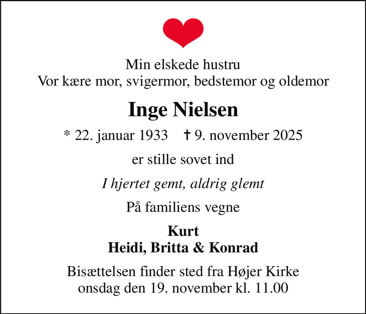 Ingeborg Nielsen | Danmarks største medie for mindesider og dødsannoncer