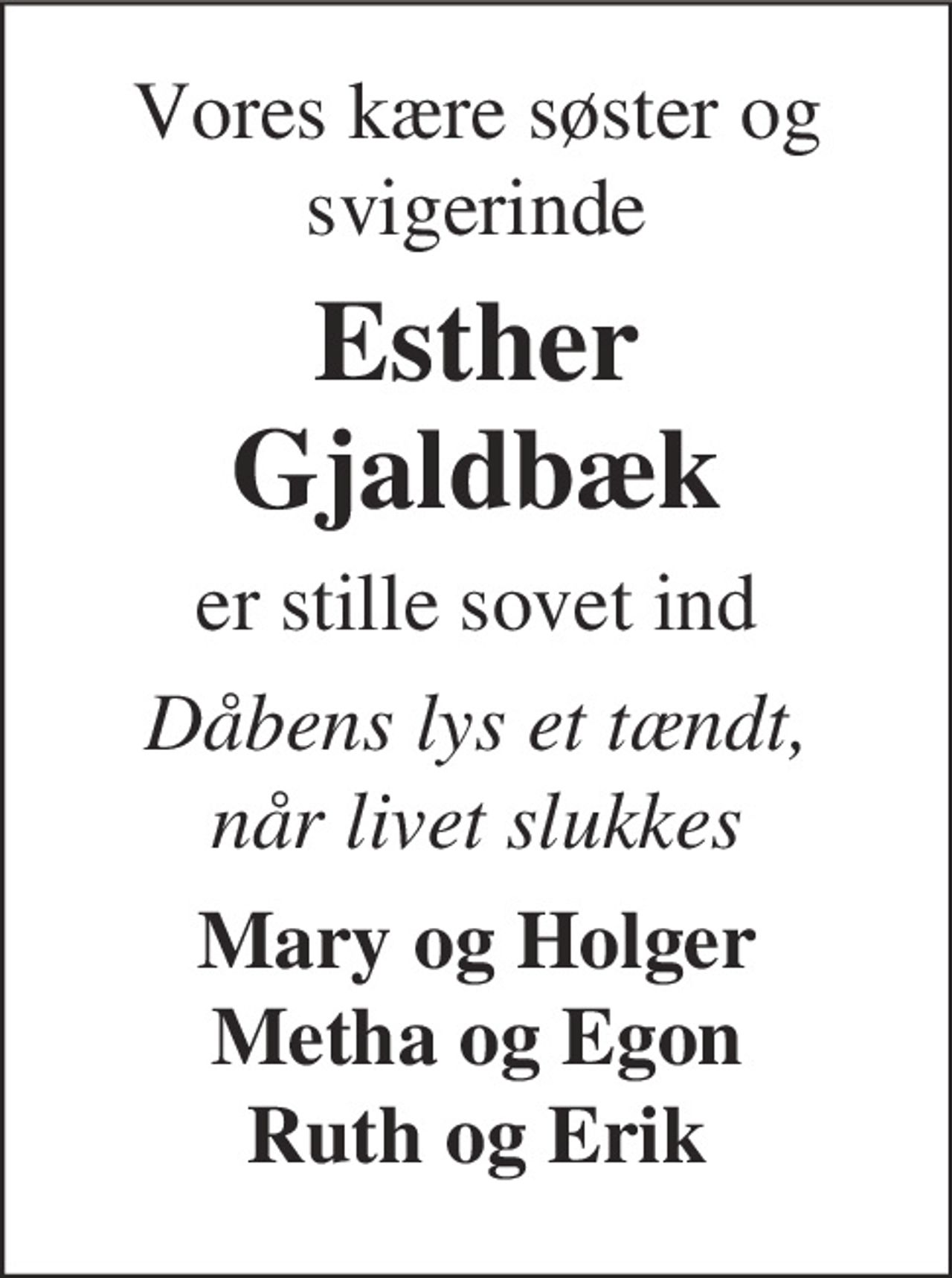 Esther Gjaldbæk-Nielsen | Danmarks største medie for mindesider og ...