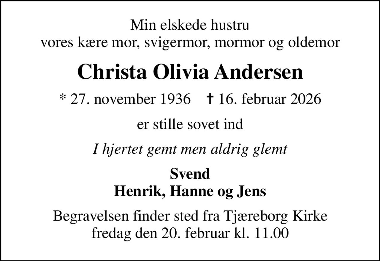 Christa Olivia Andersen | Danmarks største medie for mindesider og ...