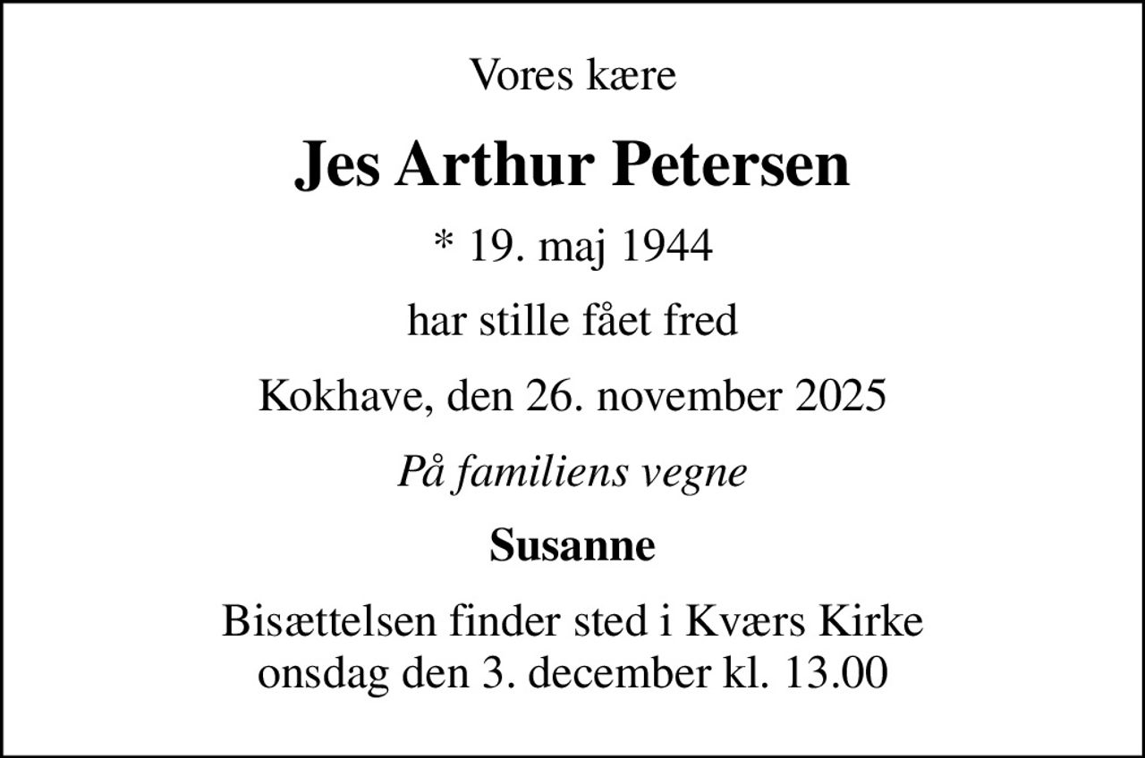 Jes Arthur Petersen | Danmarks største medie for mindesider og dødsannoncer