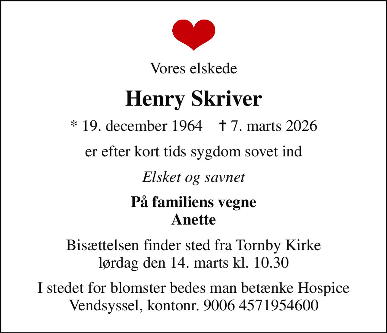 Henry Skriver | Danmarks største medie for mindesider og dødsannoncer