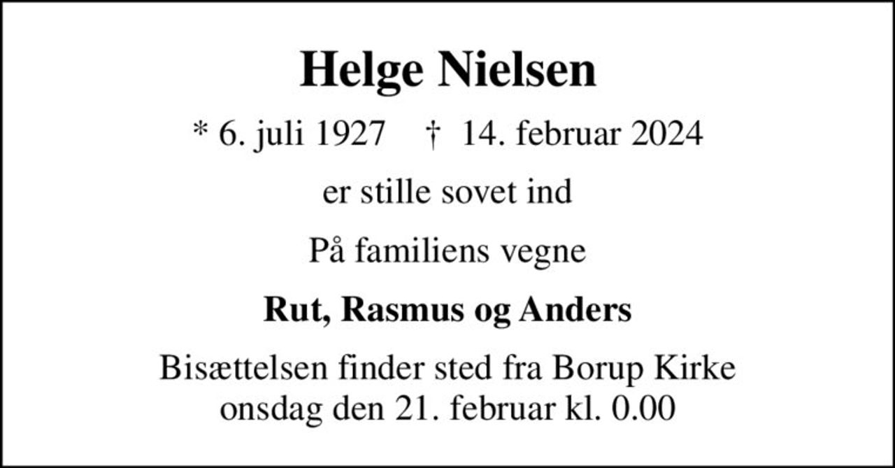 Helge Nielsen | Danmarks største medie for mindesider og dødsannoncer