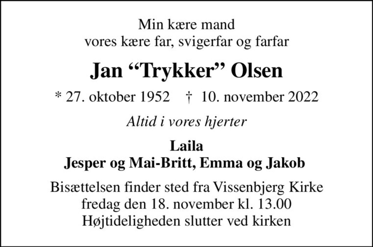 Jan Olsen | Danmarks største medie for mindesider og dødsannoncer