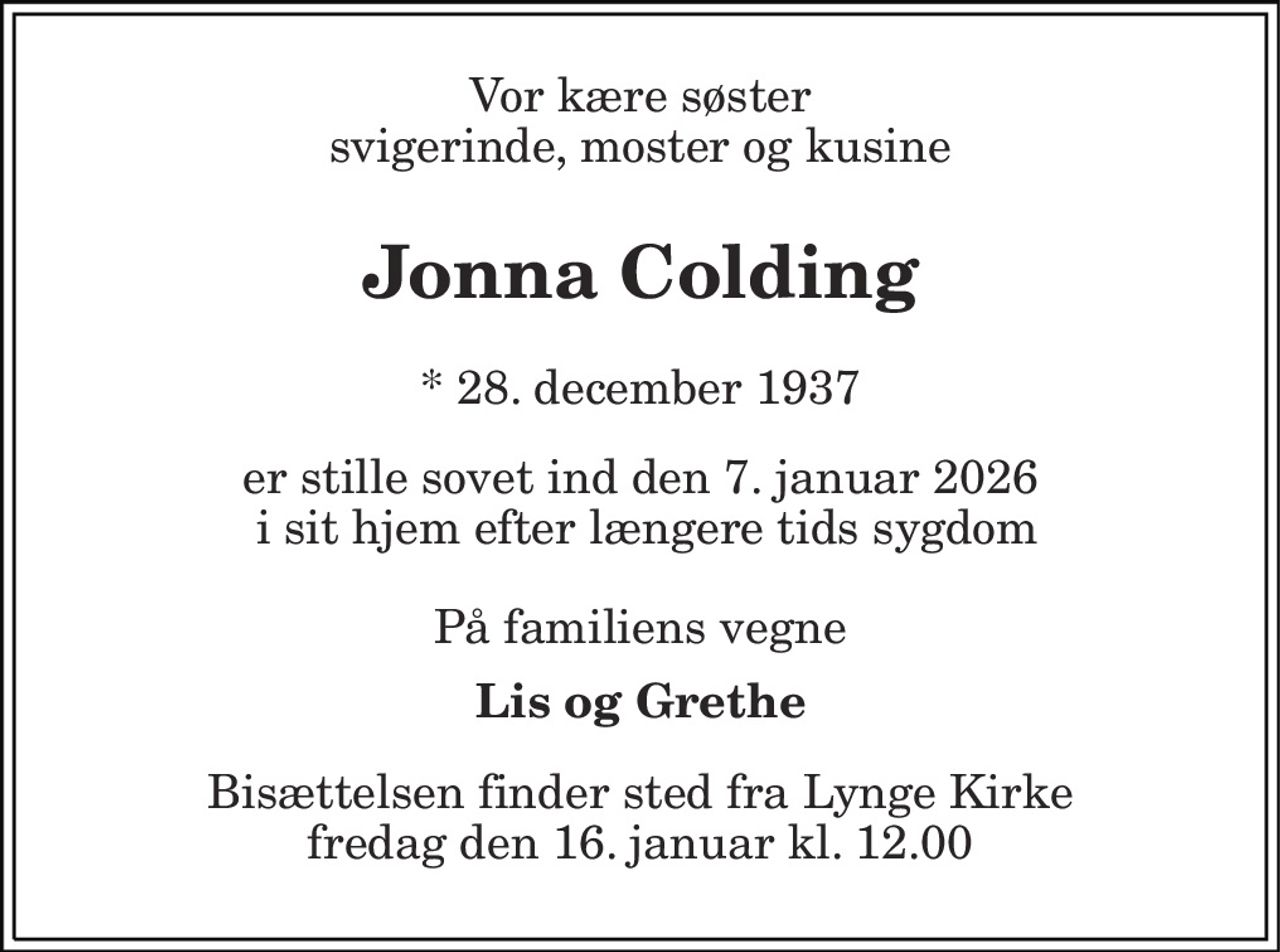 Jonna Colding | Danmarks største medie for mindesider og dødsannoncer