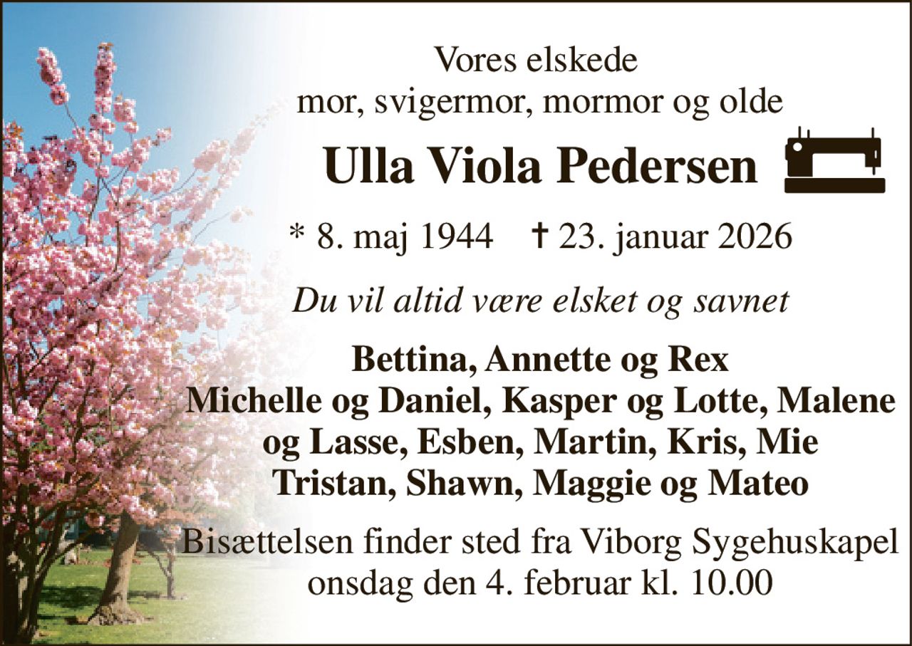Ulla Viola Pedersen | Danmarks største medie for mindesider og dødsannoncer