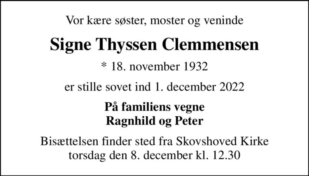 Signe Thyssen Clemmensen | Danmarks største medie for mindesider og ...