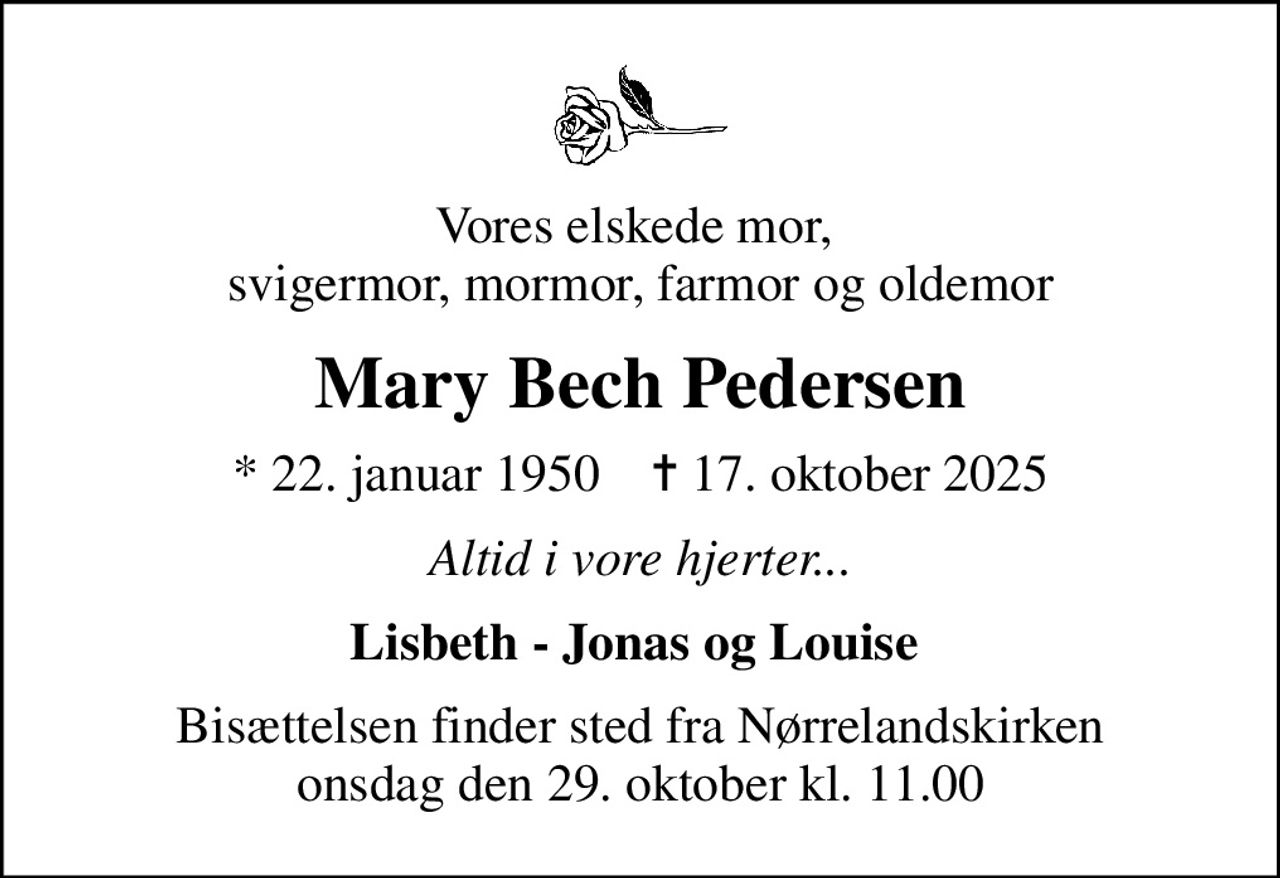 Mary Bech Pedersen | Danmarks største medie for mindesider og dødsannoncer