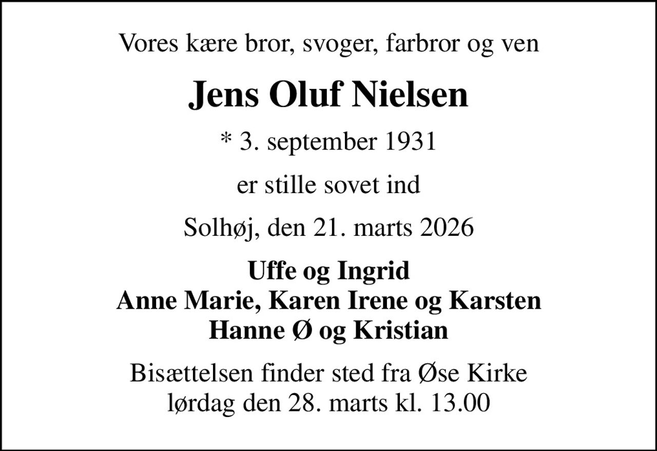 Jens Oluf Nielsen | Danmarks største medie for mindesider og dødsannoncer