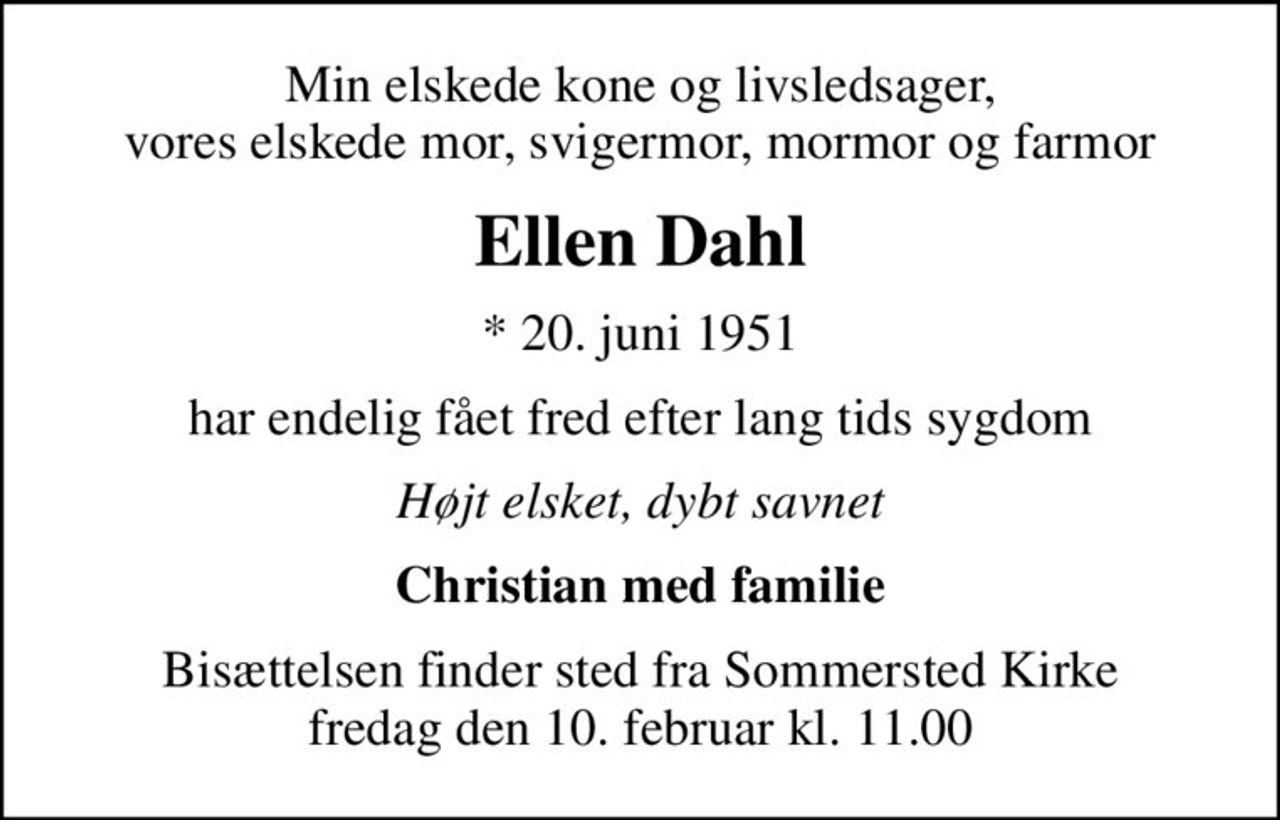 Ellen Dahl | Danmarks største medie for mindesider og dødsannoncer